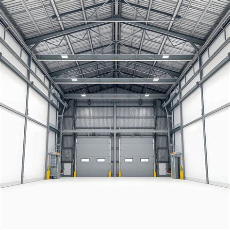 3d Rendering Of Warehouse Or Factory Interior With Shelves And Racks