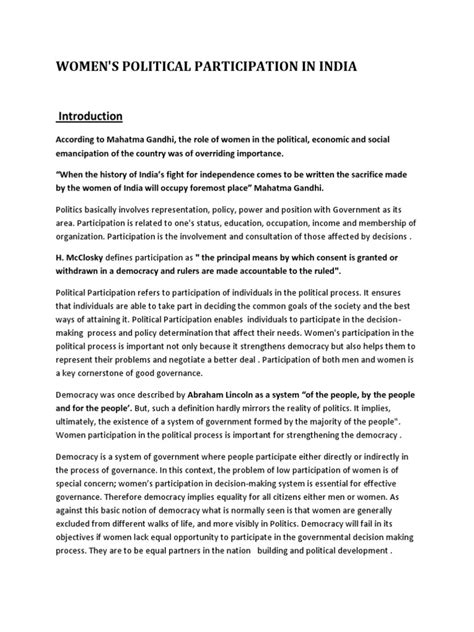 Womens Political Participation In India 1 Pdf Woman Social