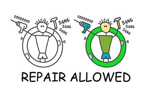 어린이 스타일의 드릴과 발톱 망치를 가진 재미있는 벡터 스틱 남자 허용 드릴링 기호 녹색 금지되지 않은 상징 지역 장소에 대한