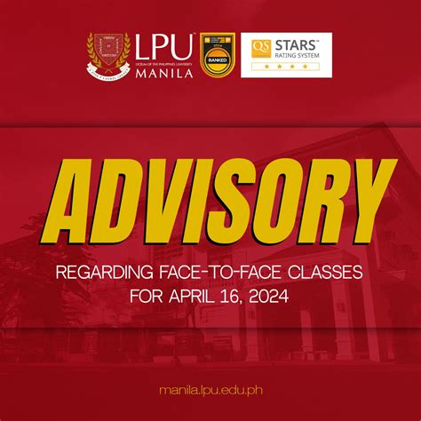 Lyceum 𝗔𝗱𝘃𝗶𝘀𝗼𝗿𝘆 All Face To Face Classes In Lpu Manila Shall Proceed As Scheduled In The