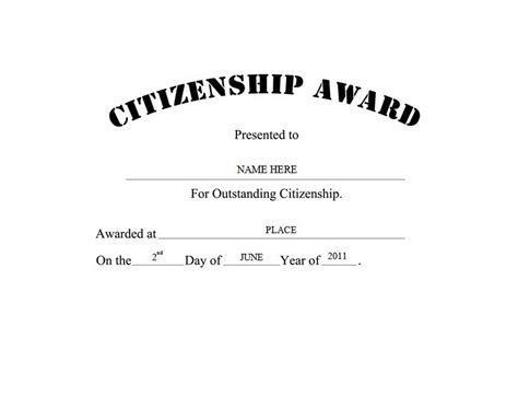 Free Citizenship Award Certificate Template