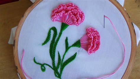 Hand Embroidery Carnation Flower Hand Embroidery Flowers Silk