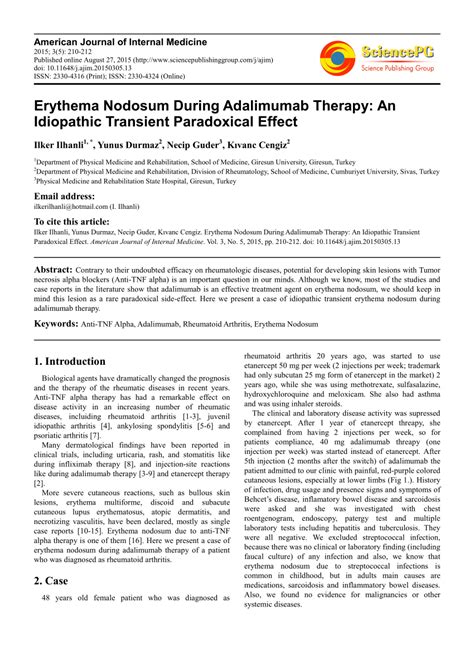 Pdf Erythema Nodosum During Adalimumab Therapy An Idiopathic