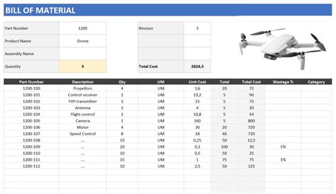 Free Bill Of Materials Excel Template For Business Exsheets