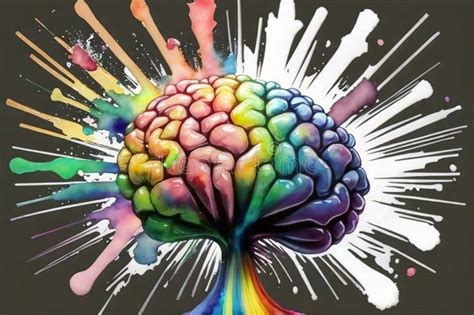 concept art of a human brain exploding with colorful rainbow knowledge
