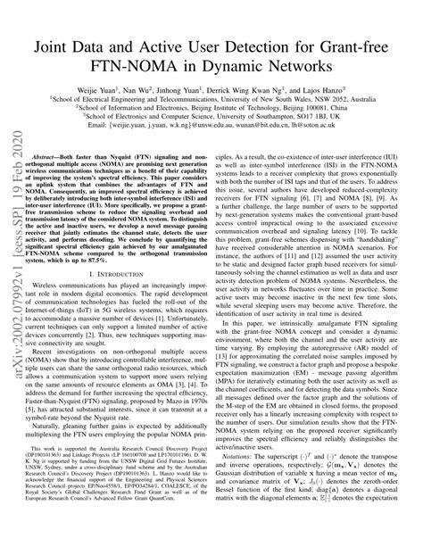 pdf joint data and active user detection for grant free ftn noma in