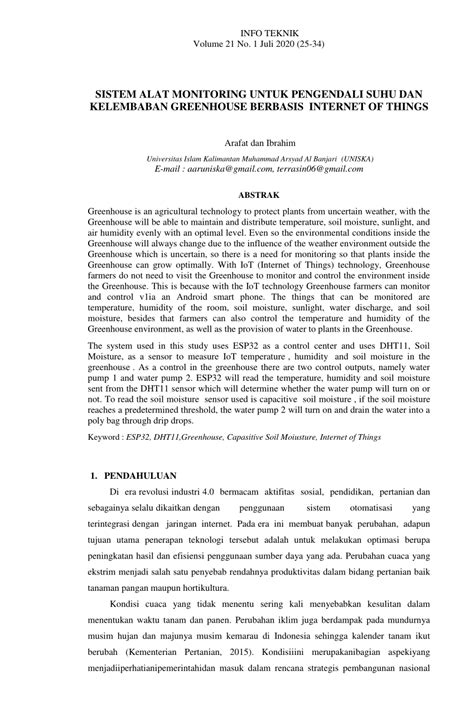 Pdf Sistem Alat Monitoring Untuk Pengendali Suhu Dan Kelembaban Greenhouse Berbasis Internet