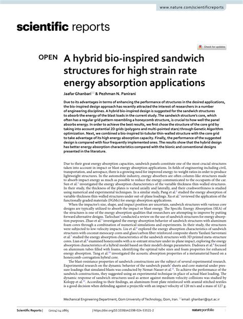 Pdf A Hybrid Bio Inspired Sandwich Structures For High Strain Rate