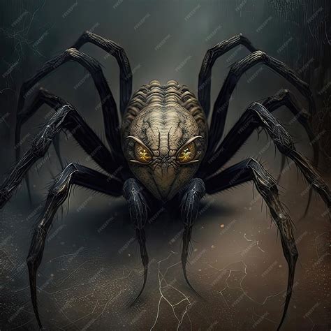 Premium Photo Black Scary Spider Closed Up On A Dark Background