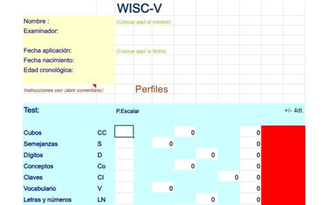 Plantilla Excel Wisc V Test De Inteligencia Niños De 6 A 16 Años