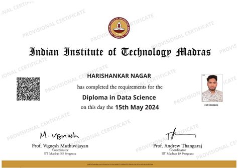 Completed Data Science Diploma At Iit Madras Harishankar Nagar Posted