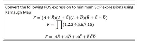 Solved Convert The Following Pos Expression To Minimum Sop