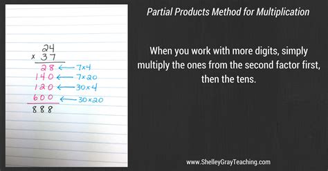 Using The Partial Products Method For Multi Digit Multiplication Shelley Gray
