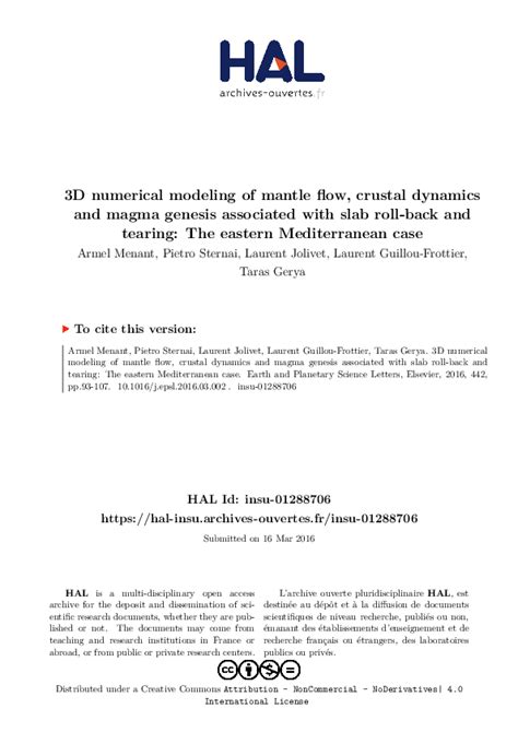 Pdf 3d Numerical Modeling Of Mantle Flow Crustal Dynamics And Magma