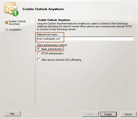 Enable Outlook Anywhere In Exchange