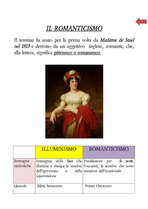 Il Romanticismo Schemi E Mappe Concettuali Docsity