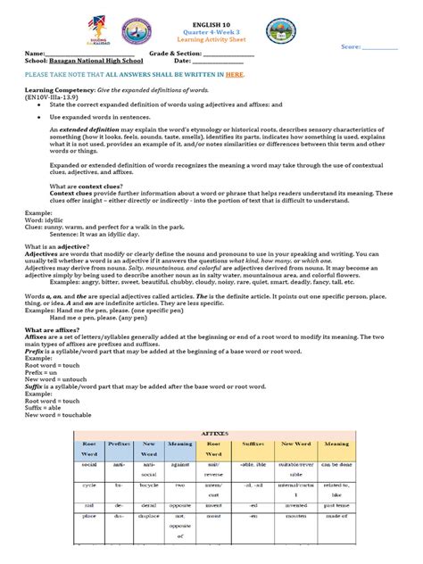 Extended Definition Grade 10 Q4 3 Pdf Adjective Word