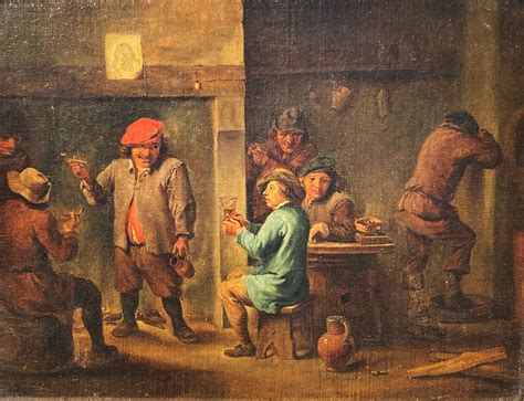 Circle Teniers Flemish Peasants Smoking And Drinking In A Tavern