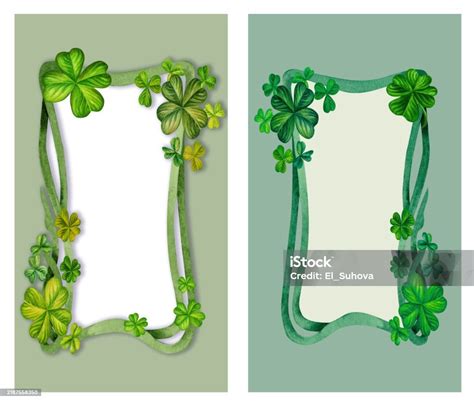메시지 성 패트릭의 날에 대한 초대장 전화 네트워크에 대한 템플릿 행운을 빌기 위해 네 잎 클로버가 있는 수채화 녹색 판타지 프레임 마술 게임 동화 책 제목 스크랩북 3월에