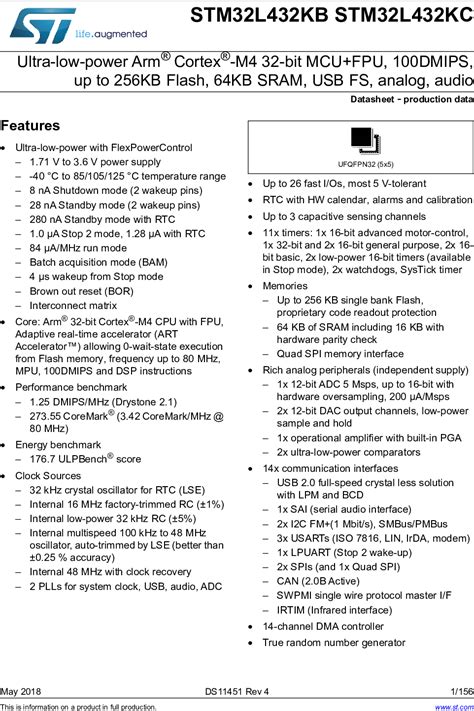 Datasheet STM L KB STM L KC Ultra Low Power Arm Cortex M Bit MCU FPU DMIPS Up