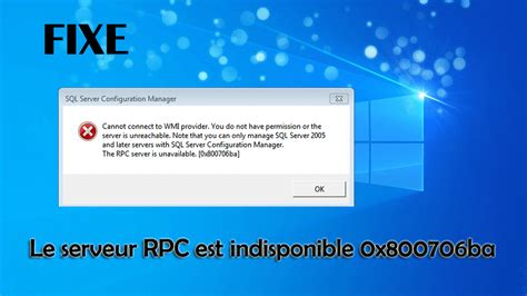 Fixe Le Serveur Rpc Est Indisponible 0x800706ba