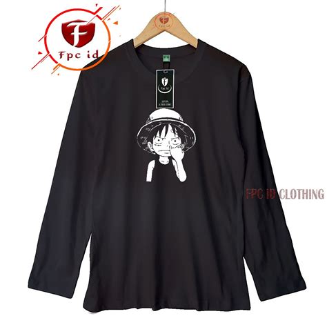 Jual Kaos Distro Lengan Panjang Anime One Piece Luffy Ngupil Cotton