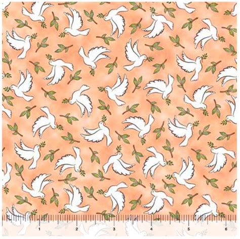Rejoice Doves Salmon Cotton Fabric Heavenly Fabric Shop