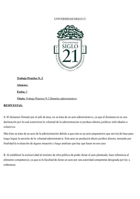 Tp 2 Derecho Administrativo Universidad Siglo 21 Trabajo Practico N