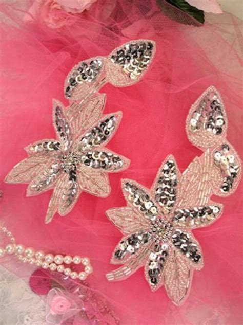 XR Silver Floral Mirror Pair Beaded Sequin Appliques Etsy