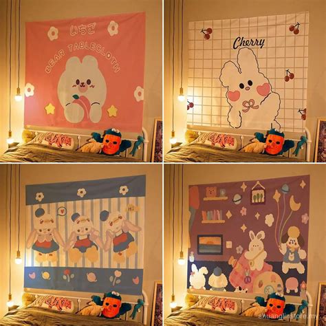 배경 벽 장식 태피스트리 홈 장식 귀여운 만화 태피스트리 침실 기숙사 네트 레드 앵커 배경 천 Aliexpress