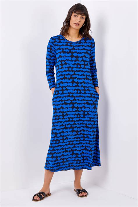 Tie Dye Pocket Jersey Midi Dress In Royal Blue Roman Originals Uk