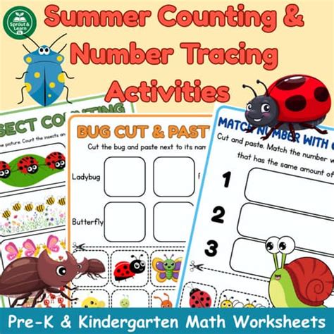 Bug Themed Summer Math Worksheets Count Trace And Cut Numbers 010