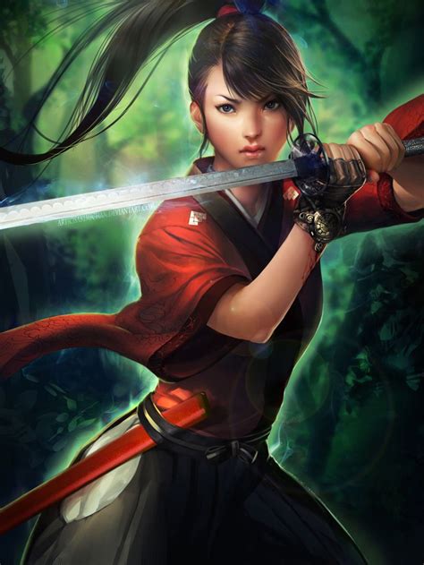 Girl Aura Bangs Black Eyes Black Hair Blood Bracer Fighting Stance Fingerless Gloves Floating