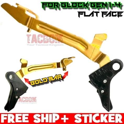 Flat Faced Black Polymer Trigger Gold Bar Gen 1 2 3 4 Glock 17 19 22