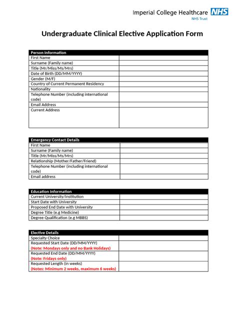 Clinical Elective Application Form Pdf