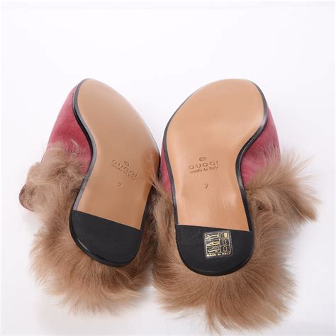 GUCCI Mens Velvet Fur Princetown Slippers Slides 7 Pink 258618