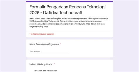 Dafidea Technocraft On Linkedin Formulir Rencana Teknologi 2025