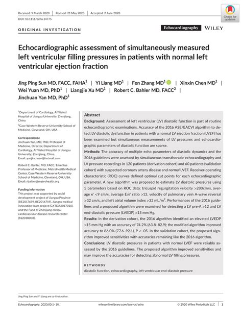 PDF Echocardiographic Assessment Of Simultaneously Measured Left Ventricular Filling Pressures