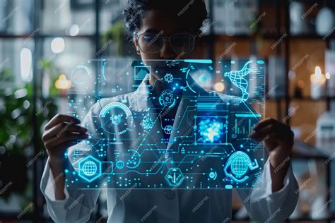 Premium Photo Scientist Is Using A High Tech Dashboard To Analyze Science And Research Data