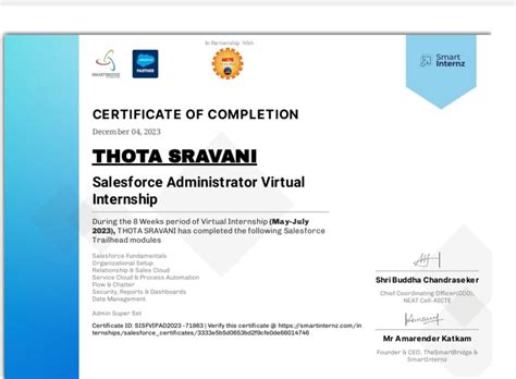 Sravani Thota On Linkedin Smartinternz Salesforce Skilledonsalesforce Thesmartbridge Aicte