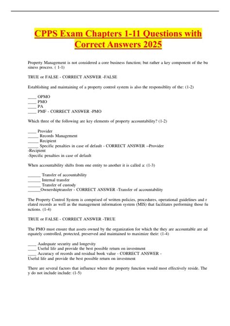 Cpps Exam Chapters 1 11 Questions With Correct Answers 2025 Cpps