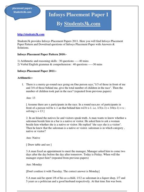 Infosys Placement Paper Pdf Pdf Color English