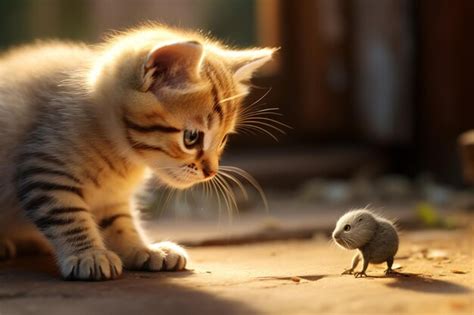 Premium Ai Image Cat Playing With Little Gerbil Mouse