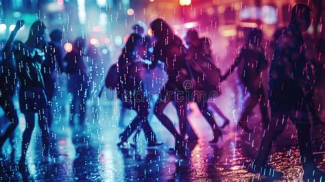 Group Of People Walking Under Umbrella In Rainy Weather Possible Scene