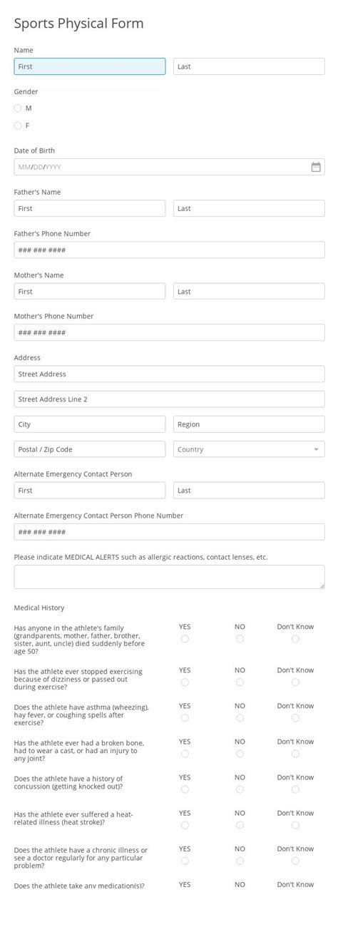 Sports Physical Form Template 123formbuilder