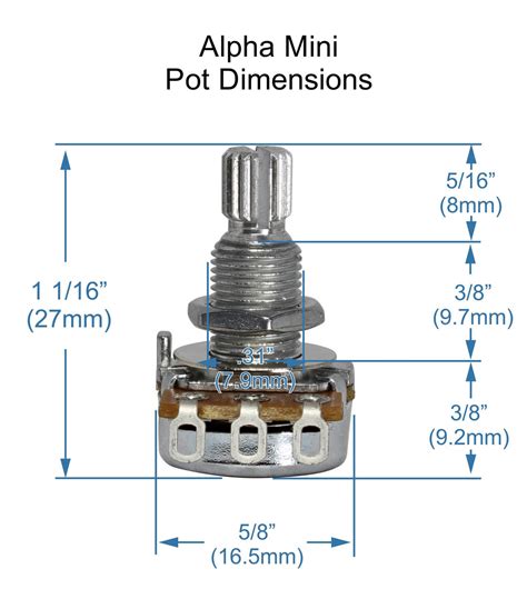Alpha Mini B500k Linear Split Shaft Metric Coarse Spline Potentiometer Philadelphia Luthier