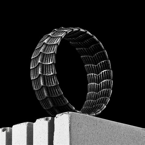 Retro Dragon Scale Men Rings Stainless Steel Gothic Punk Rock Women