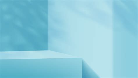 파란색 벽 배경 나뭇잎 그림자가 있는 3d 디스플레이 스튜디오 벽에 햇빛이 오버레이된 빈 갤러리 룸 벡터 최소 디자인 봄 여름에 발표를 위한 제품 배경 배경 주제에 대한