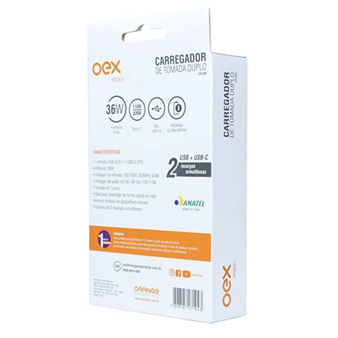 CARREGADOR DE TOMADA DUPLO USB USB C OEX Brasil
