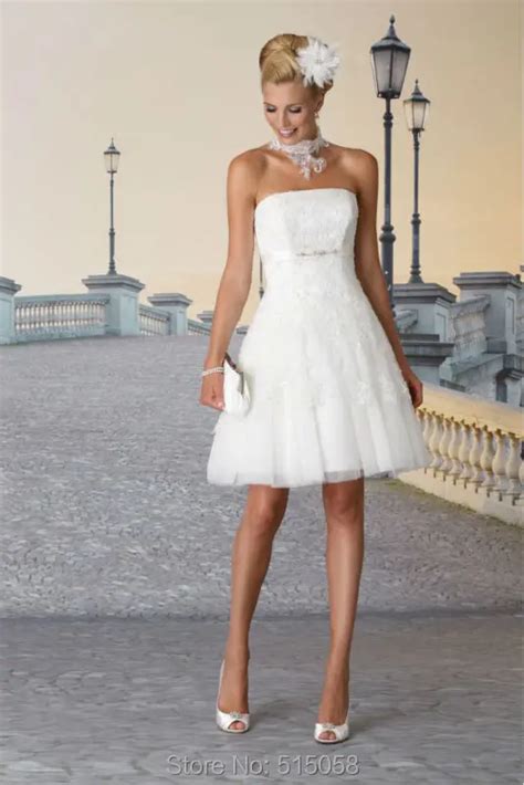 Elegant Lace Appliques White Tulle Short Mini Wedding Dresses Cheap